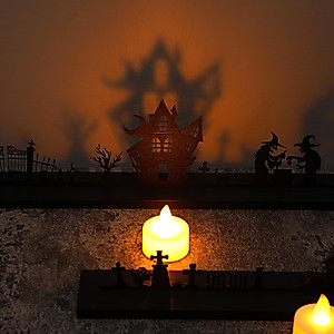 Amyhill 2 Pcs Halloween Metal Table Decorations 15.8 Inch Silhouette Haunted House Cemetery Signs Black Spooky Halloween Witch Cauldron Ghost Detachable Tabletop Centerpiece Decor for Home Table Shelf