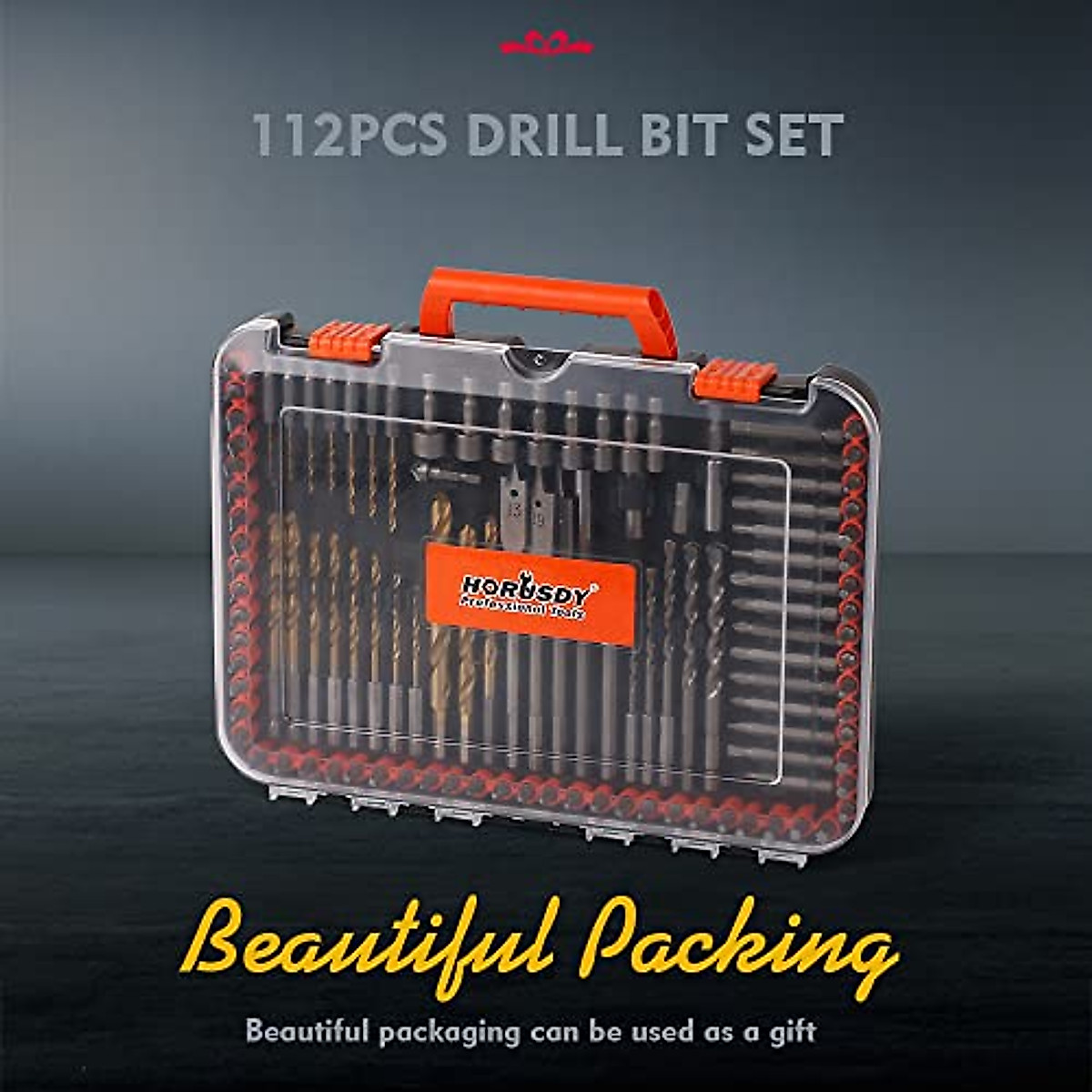 HORUSDY Impact Drill Bit Set, 112-Pieces 1/4" Hex Shank Impact Driver Bits & Screwdriver Bits Set for Screw Driving and Wood Metal Cement Drilling