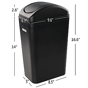Xyskin 3.5 Gallon Plastic Trash Can with Swing Lid, Bathroom Garbage Bin, Black