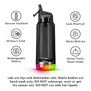 Hidrate Spark PRO Smart Water Bottle – Insulated Stainless Steel – Tracks Water Intake with Bluetooth, LED Glow Reminder When You Need to Drink – Straw Lid, 32oz, Black
