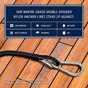 Rainier Supply Co. Boat Anchor Line - 50 ft x 3/8 inch Anchor Rope - Double Braided Nylon Anchor Boat Rope with 316SS Thimble and Heavy Duty Marine Grade Snap Hook - Black