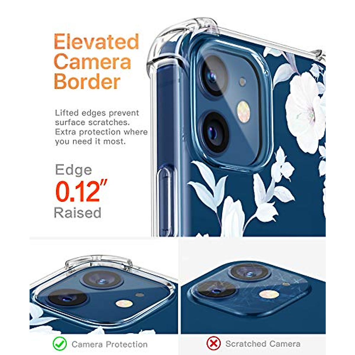 GVIEWIN for iPhone 12 Case and iPhone 12 Pro Case, Clear Floral Flexible Soft TPU Shockproof Women Girls Flower Pattern Phone Case, 6.1" 2020(Hibiscus)