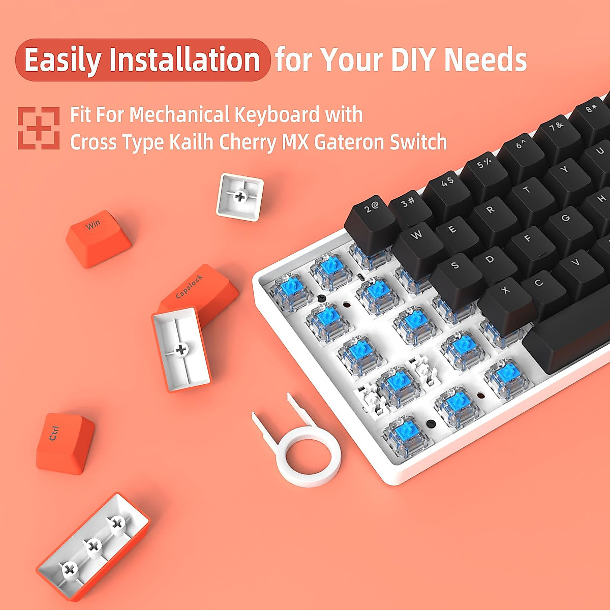 108 Key Custom PBT Keycap Set Double Shot OEM Profile for 61/68/87/98/100/104Key TKL 60% and Full Size Cherry Gateron Kailh Outemu Cross Type Switch US Layout Mechanical Keyboard (Orange Black White)