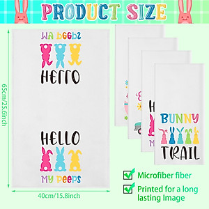 Rtteri 4 Pieces Bunny Trail Kitchen Towels for Easter Decor 16 x 26 Inch Hip Hop Hand Towels Spring Hello My Dish Towels Happy Easter Decorative Hand Drying Cloth for Kitchen Bathroom Gifts