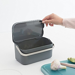 Brabantia Food Waste Caddy (0.48 Gal/Dark Gray) Kitchen Leftovers Can with Stay-Open Lid & Stainless Steel Handle for Composting
