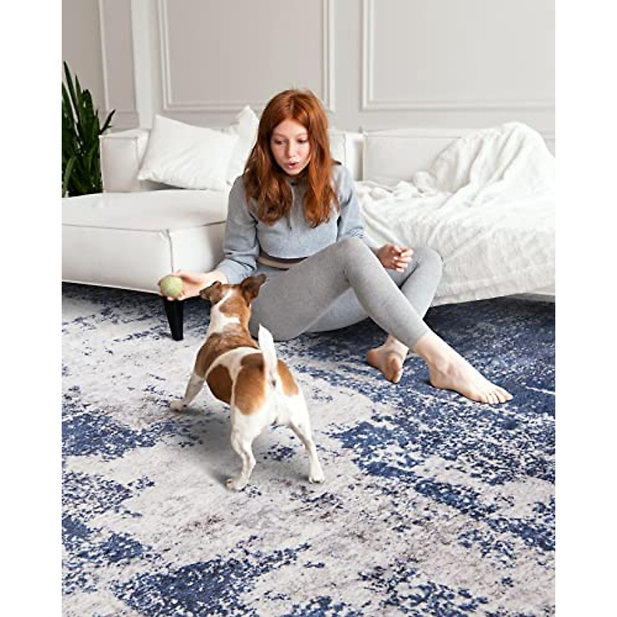 Area Rug Living Room Rugs: 8x10 Large Soft Indoor Carpet Modern Abstract Decor Rug with Non Slip Rubber Backing for Under Dining Table Nursery Home Office Bedroom Blue