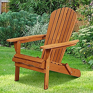 Hudada Adirondack Chair Outdoor Chairs Fire Pit Seating Folding Wooden Adirondack Lounger Chair Patio Chair Lawn Chair Weather Resistant Wood Chairs w/Natural Finish