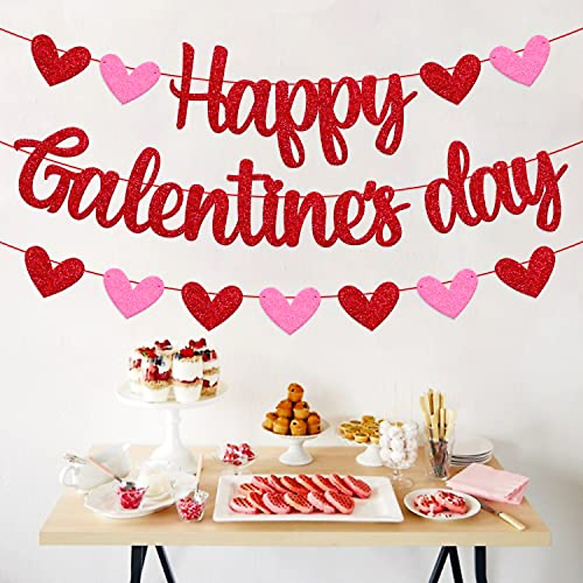 Happy Galentine's Day Banner for Ladies Girls Valentine's Day Celebration Party Supplies Romantic Heart Love Be My Galentine Theme Garland Sparkle Glitter Party Decorations