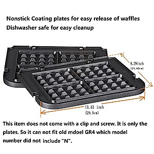 RAFBAR Waffle Plates for Cuisinart Griddler GR-4N,GR-5B P1,GR6S and GRID-8N Series, 2 Nonstick Coating Plates for 4 Slices Belgian Waffles
