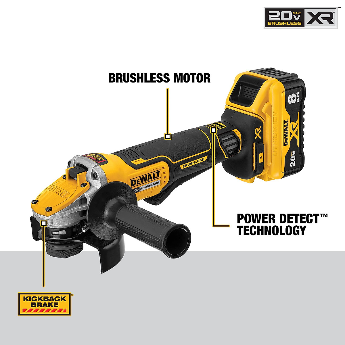 Dewalt DCG415W1R 20V MAX XR Brushless Lithium-Ion 4-1/2 in. - 5 in. Cordless Small Angle Grinder with POWER DETECT Tool Technology Kit (8 Ah) (Renewed)
