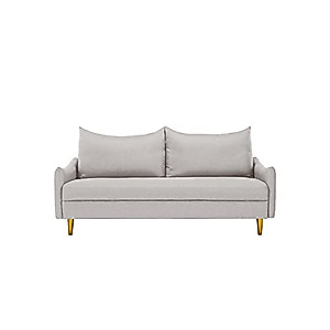 KoiHome Polyester Loveseat Curved Arms, Sleeper Two Pillows, Modern Couch with Tapered Metal Legs, 2-Seater Sofa, Upholstered Bed for Living, Bedroom,Office,Waiting Room, Beige