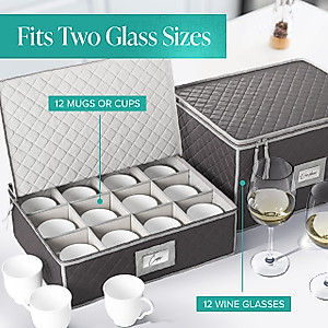 Woffit China Storage Containers - 6 Pack, Quilted Dinnerware & Stemware Set Bins for Packing Dishes and Glasses w/ 48 Felt Protectors - Essential Dish Supplies for Moving, Christmas, Seasonal Storage