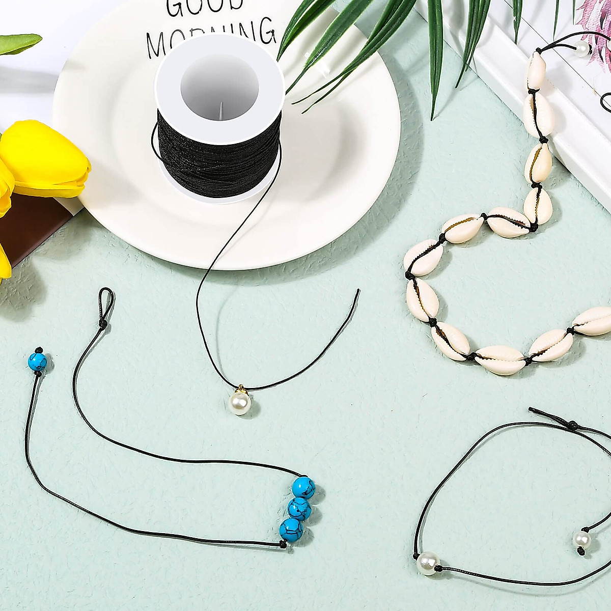 Black Nylon String, Anezus 0.8mm Nylon Thread Chinese Knotting Cord Tarred Twine Outdoor String for Braided Bracelets, Beading, Necklaces, Macrame Craft, Wind Chime, Blinds, Jewelry Making