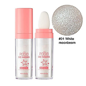 3 Pack Polvo De Hadas Face Body Hightlighter Stick, Fairy Patting Powder Puff, Glitter Loose Powder Brush, Brightens Shimmer Makeup Blusher (White moonbeam & Fairy Pink & Golden Brown)