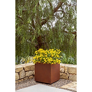 Veradek Corten Steel Series Cube Planter - Square Metal Planter for Outdoor Patio/Garden | Naturally Rusting Steel for All-Weather Use | Modern Rustic Décor for Trees, Flowers, Tall Trees