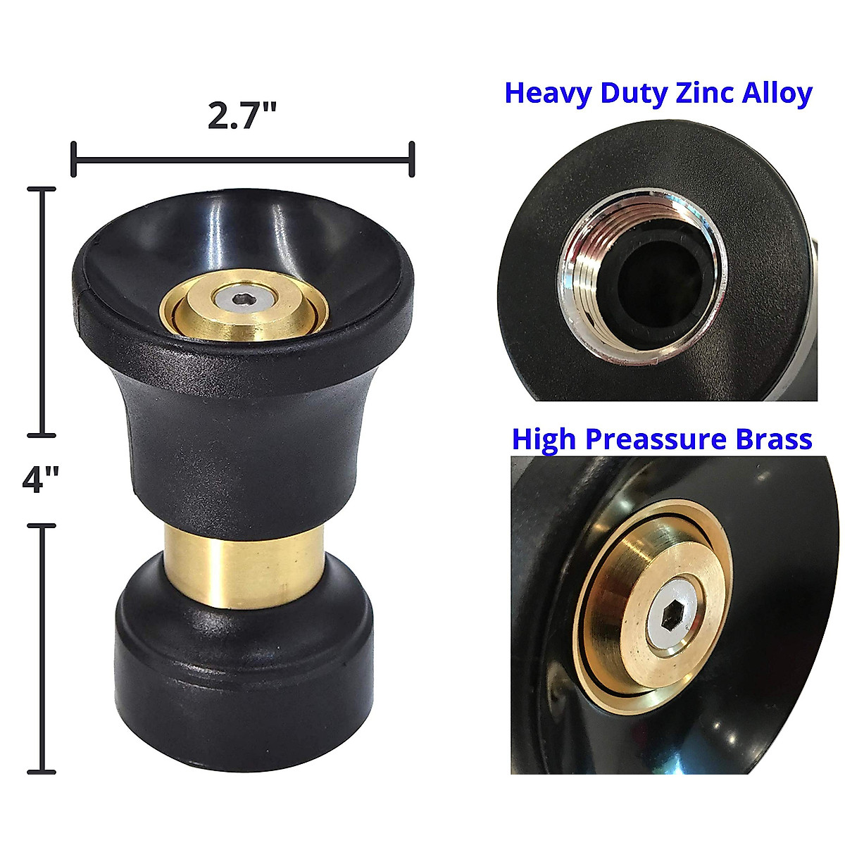 Fireman Style Hose Nozzle 2 Pack Combo | Heavy Duty Hose Spray Nozzle | Garden Hose Nozzle | Water Hose Nozzle | Brass Hose Nozzle | Spray Nozzle for Garden Hose | Universal Fit Garden Hoses