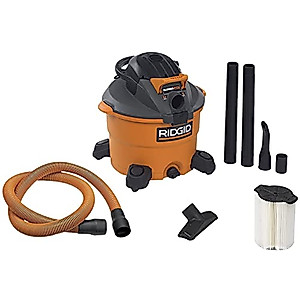 RIDGID Wet Dry Vacuums VAC1200 Heavy Duty Wet Dry Vacuum Cleaner and Blower Vac, 12-Gallon, 5.0 Peak Horsepower Detachable Leaf Blower Vacuum Cleaner with Pro-Grade Hose
