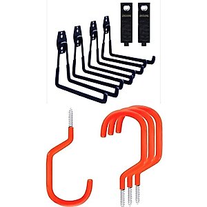 SMARTOLOGY 4 Pack 7.5 inch Wall Storage Hanger with 2 Extension Cord Holder Organizer, 4 Extra Large Ceiling Bicycle Hooks(Orange)