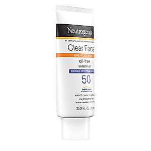 Neutrogena Clear Face Liquid Lotion Sunscreen for Acne-Prone Skin, Broad Spectrum SPF 50 UVA/UVB Protection, Oil-, Fragrance- & Oxybenzone-Free Facial Sunscreen, Non-Comedogenic, 3 fl. oz (Pack of 3)