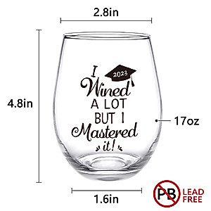 Modwnfy Graduation Gifts, I Wined A Lot, But I Mastered It Stemless Wine Glass with Key Chain and Card, College Graduation Gifts for Her Him Men Women Friends University Graduate Master MBA, 17 OZ
