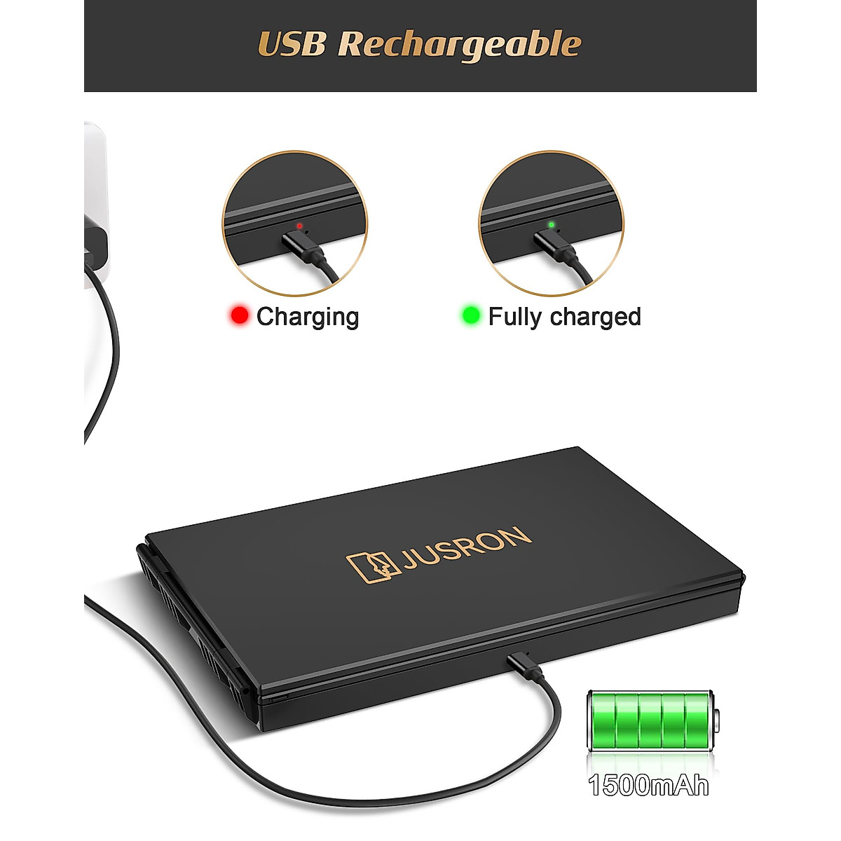 JUSRON 360 Viewing Angle Self Hair Cutting Mirror, Clear Anti-Fog HD Glass (Black with LED, with Accessories)