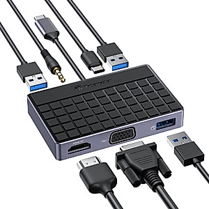 Yottamaster USB C Hub Hdmi Adapter, 7 in 1 USB C Hub Multiport Adapter with 4K HDMI, VGA, USBA 3.0, 100W PD, 3.5mm Audio, Compatible with Type C Laptop Devices