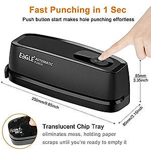 Electric Hole Punch, Eagle Desktop 3 Hole Puncher Force-Saving, 20-Sheet Capacity, AC or Battery Operated Paper Punch 3 Ring, Effortless Hole Puncher for Paper, Home and Office Supplies, Black