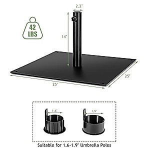 Giantex 42lbs Patio Umbrella Base, Suitable for 1.6''-1.9'' Umbrella Poles, 4 Adjustable Pads Anchor Holes, Heavy Duty Square Outdoor Umbrella Stand for Deck Yard Poolside Garden (25'' x 25'')