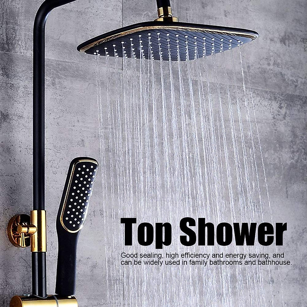 Black Shower Set, G1/2in Household Top Shower Handheld Shower Kit, Shower System Bathroom Shower Head Accessory, Hand Shower