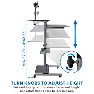 Mount-It! Mobile Standing Desk with Dual Monitor Mount - 40 Inch Wide Height Adjustable Rolling Computer Workstation with Four Wheels,