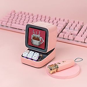 Divoom Ditoo-Mic Bluetooth Speaker with Karaoke Microphone - RGB Keyboard and Pixel Display Desktop Decor, Different Sound Modes, Ideal Gifts for Home Party, Mobile KTV (Pink)