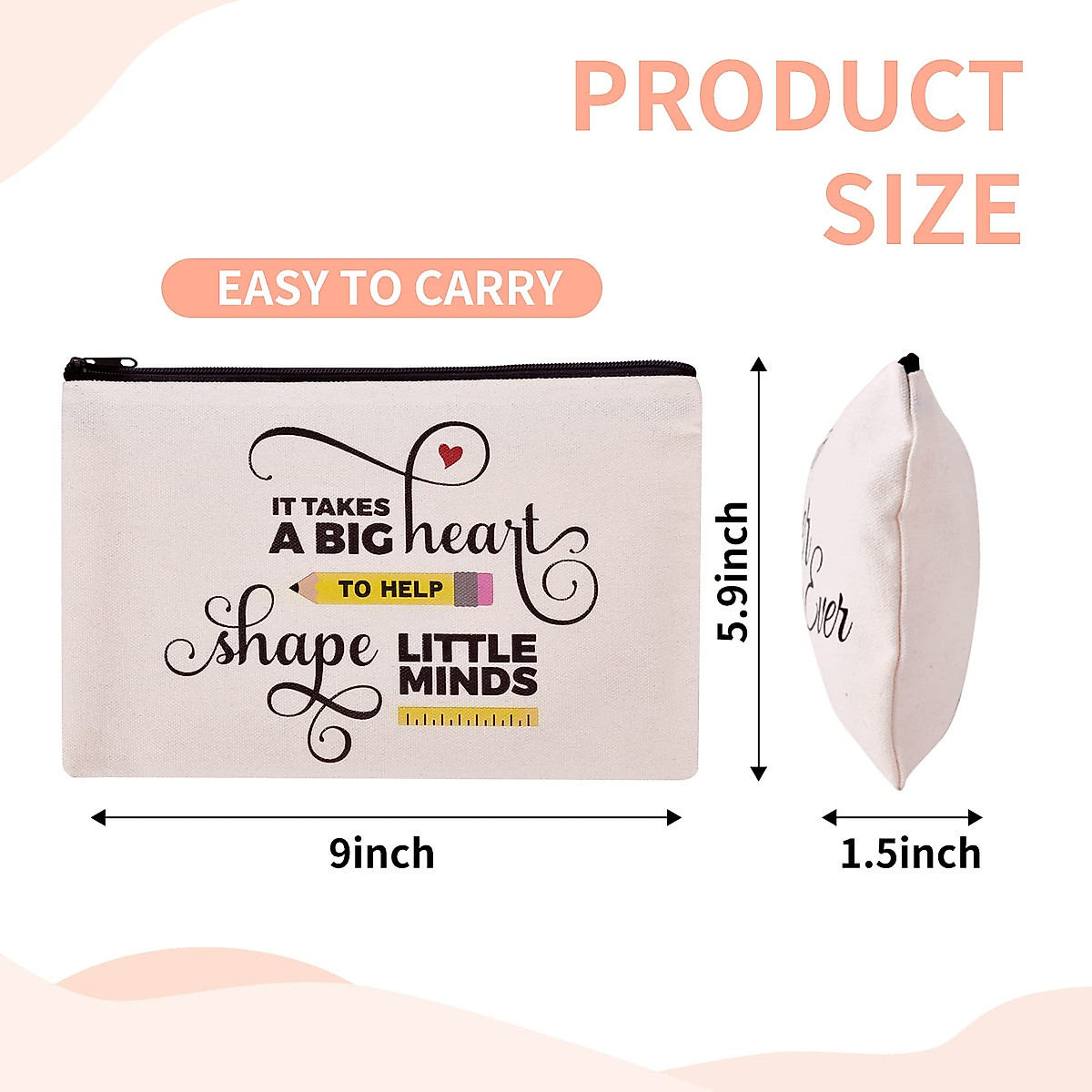 Hlonon 8 PCS Teacher Gifts Makeup Bags Cosmetic Travel Carrying Case Toiletry Pouch with Zipper in 2 Unique Designs, Teacher Appreciation Gifts, 9 x 6 Inch