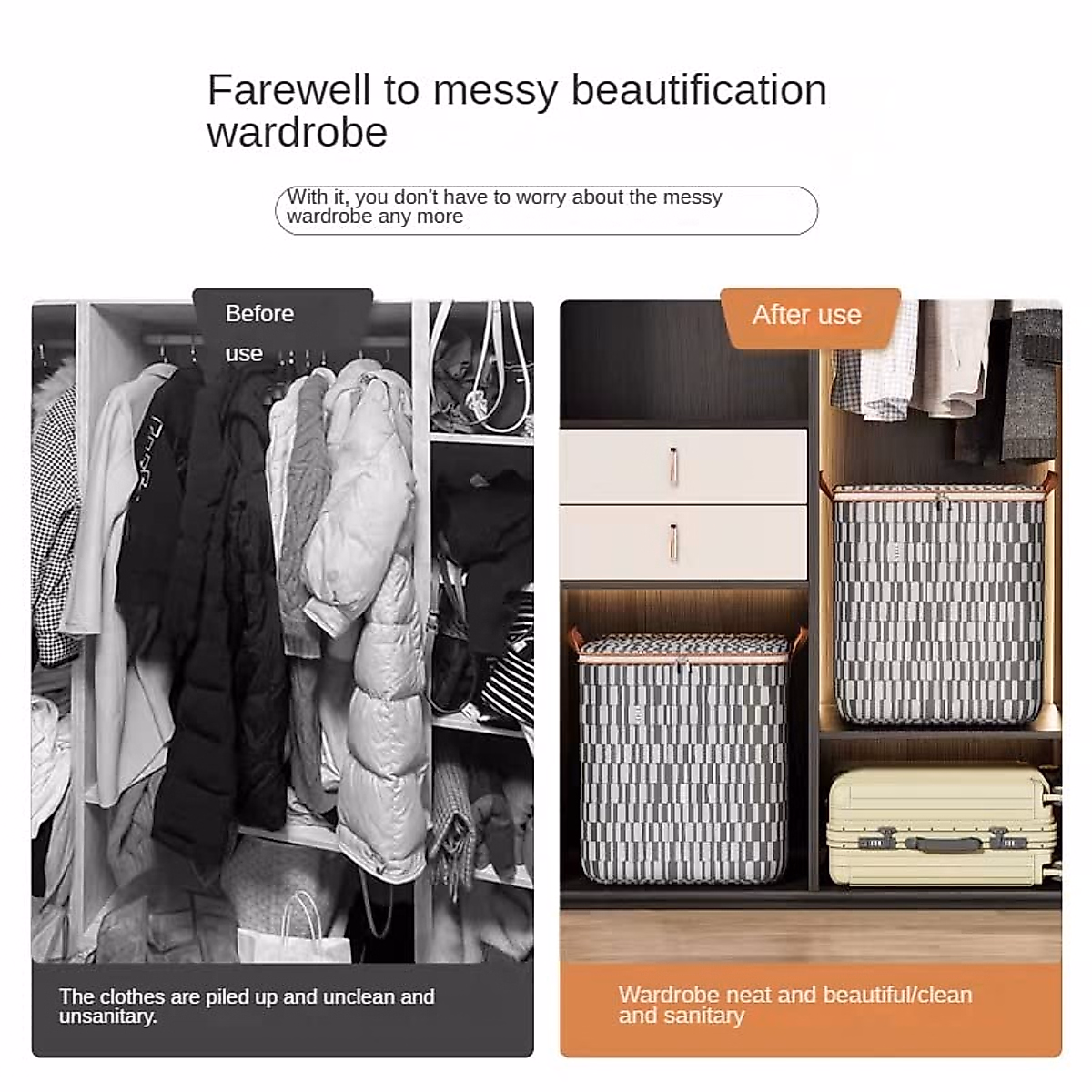 WEERSHUN Large Capacity Folding Clothes Storage Bag Portable Closet With Handle Zipper Storage Bag Can be Used to Organize Clothes Quilts Shoes Blankets (180L)