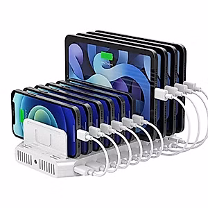 USB C PD 60W Charging Station with QC 3.0, Unitek 160W 10-Port USB Quick Charger Dock, Power Delivery Compatible with Laptop MacBook, Pixel, Upgraded Dividers