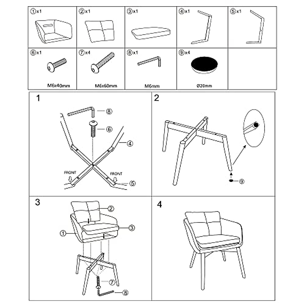 CangLong Faux Leather Side Upholstered Arm Dinging Chair with Wood Legs Set of 1,Black