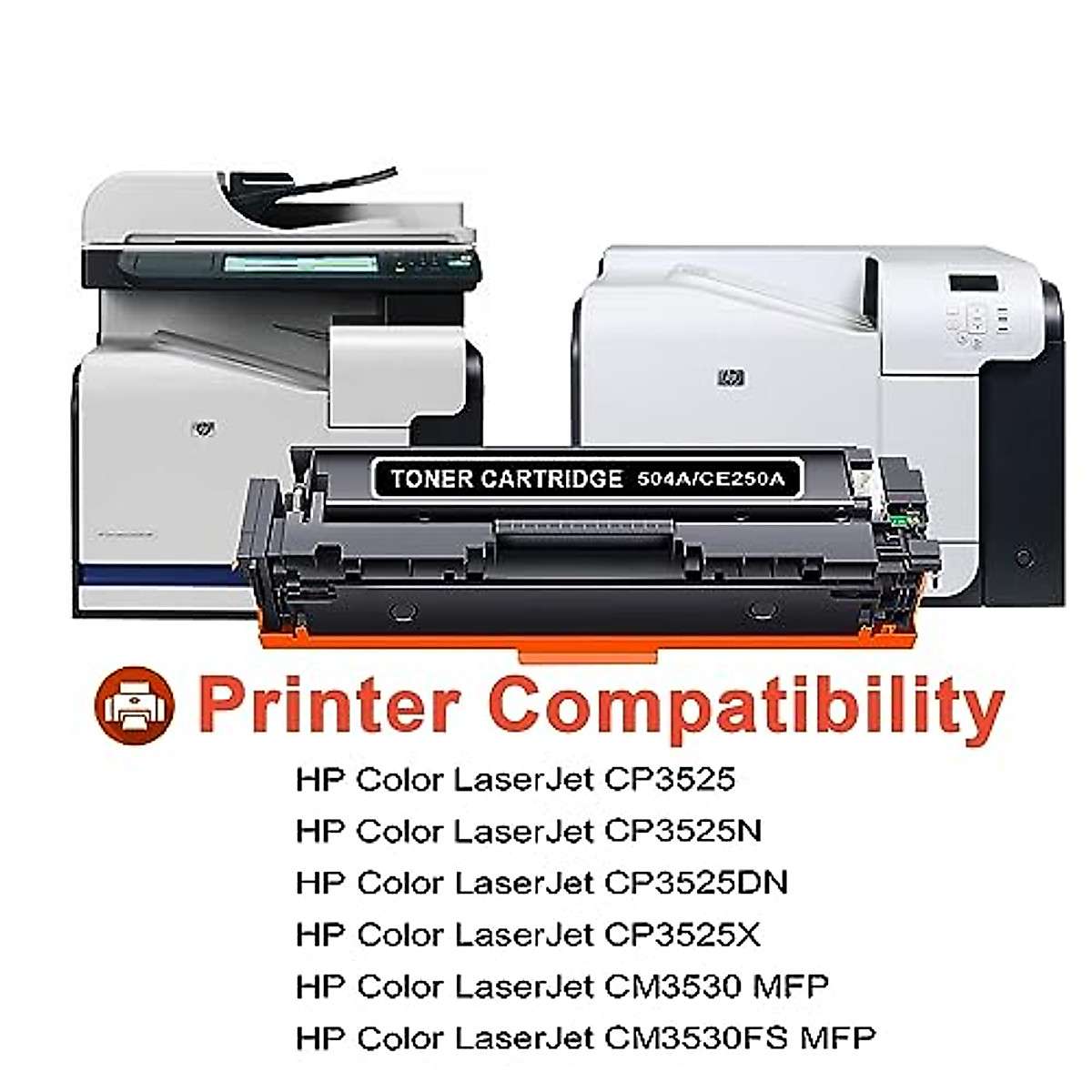 504A Black Toner Cartridge (with Chip), CE250A High Capacity Toner Cartridge, Compatible Replacement for CP3525N CP3525 CP3525X CP3525DN CM3530 MFP CM3530FS MFP Printer.(2 Pack/ Black )