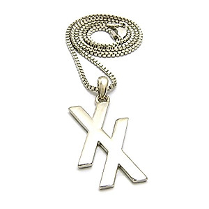 Fashion 21 Unisex Polished Micro Initial XX Pendant 24" Various Chain Necklace in Silver Tone (Silver / 2mm 24" Box Chain)