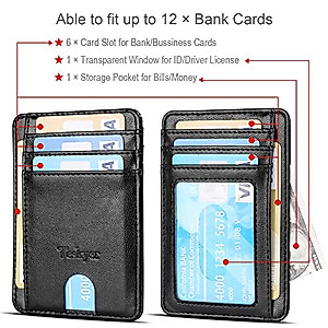Teskyer Slim Wallet for Men, Minimalist Front Pocket RFID Blocking Leather Wallet Credit Card Holder for Men & Women