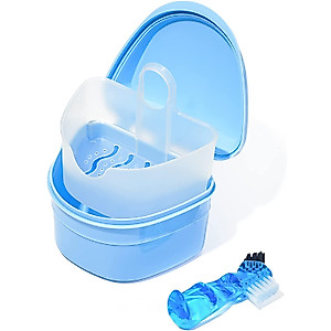 Y-Kelin Denture Retainer Cleaner Kit, Denture Cleaning Case with Denture Brush (Blue)