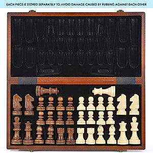 AMEROUS 15'' Wooden Chess Set with Upgraded Weighted Chess Pieces - 2 Extra Queen - Folding Board - Instructions - Gift Package - Chessmen Storage Slots, Classic Chess Board Game for Kids, Adults