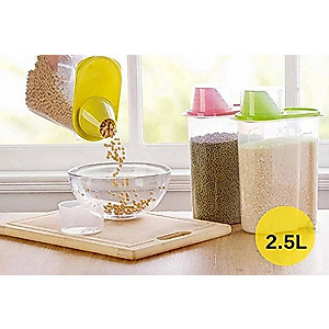 Basicwise Large BPA -Free Plastic Food Saver, Kitchen Food Cereal Storage Containers with Graduated Cap, Set of 3, Pink, Green, and Yellow, QI003216.3L