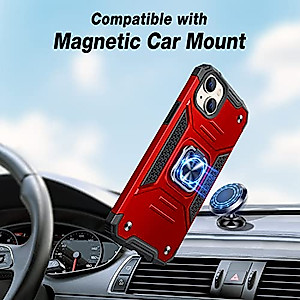 JAME for iPhone 14 Plus Case with Screen Protector, Case for iPhone 14 Plus Military Grade Drop Protective for Women & Men, Heavy Duty Shockproof with Ring Kicstand Case for iPhone 14 Plus-Red