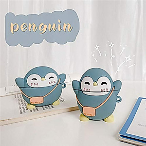 ICI-Rencontrer Compatible with Earbuds Case Airpods Pro, Cute Bag Penguin Design Kids Girls Women Fun Cartoon Animal Wireless Charging Earphone Soft Silicone Shockproof Protector Hook Gray Blue