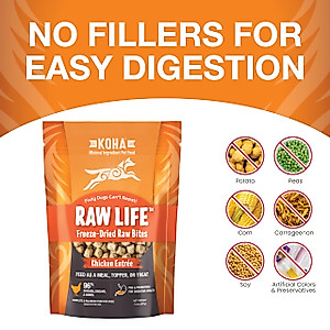 KOHA Raw Life Freeze-Dried Raw Bites Chicken for Dogs, High Protein Meal, Topper, and Treat for Picky Eaters, 14oz Bag