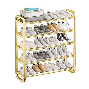 5-Tier Shoe Rack for Closet 10-20 Pairs Metal Free Standing Shoe Organizer Easy Assembly Shoe Storage Sturdy Shoe Shelf for Entryway, Garage, Bedroom, Cloakroom (Color : Gold, Size : 29.5 x 9.1 x 28