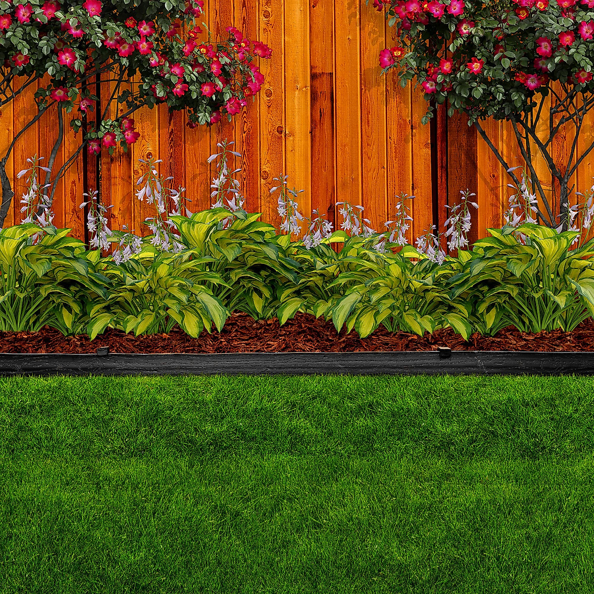 EasyFlex Composite Dig-in Landscape Edging with Anchoring Stakes, 4.5" Straight Top Edging, Garden Edging Border, 40 Foot Kit, Black