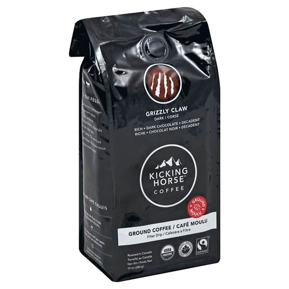 Kicking Horse Coffee, Grizzly Claw, Dark Roast, Ground, 10 oz - Certified Organic, Fairtrade, Kosher Coffee