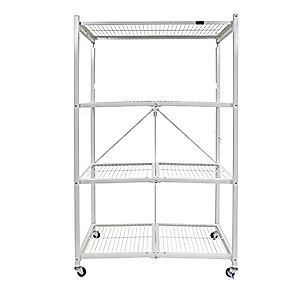 Origami R5 Foldable 4-Tier Garage Shelving Heavy Duty Shelving with Wheels, Metal Storage Rack Holds 1000 pounds, Garage Storage Rack & Organization, Storage Shelving (White, R5 2-Pack)