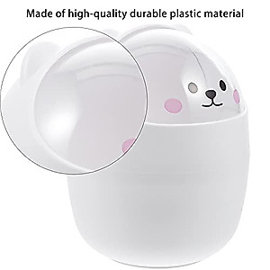 LIFKOME Desk Trash Cute Mini Desktop Trash Can with Swing Lid Small Desktop Waste Garbage Bin for Tabletop or Coffee Table Plastic Trash Can Shake Cover Garbage Can (White) Mini Waste Bucket