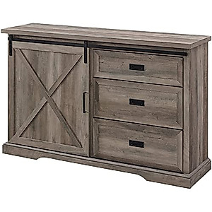 Walker Edison Modern Farmhouse Wood Sliding X Barn Door Buffet Sideboard Living Room Entryway Serving Storage Cabinet Doors-Dining Room Console 56 Inch, Grey Wash